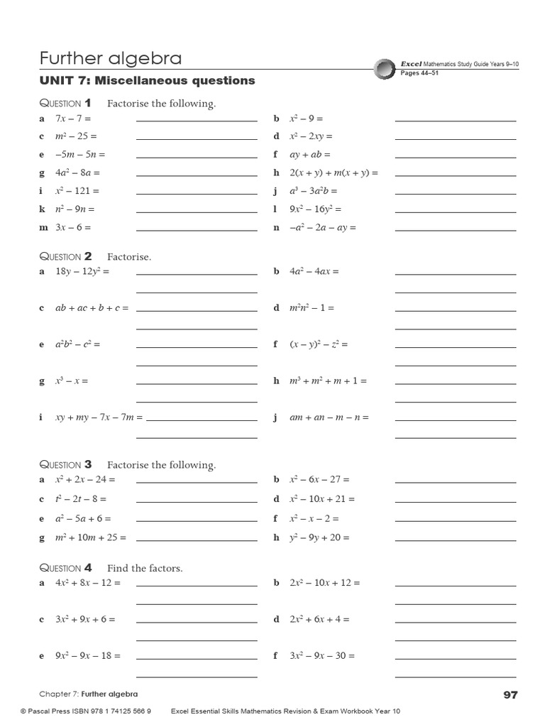 Factorization Exercises for Grade 10 | PDF | Mathematics | Algebra