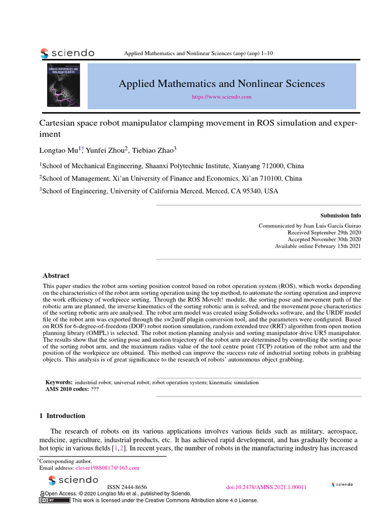 Cartesian space robot manipulator clamping movement | PDF | Matrix ...
