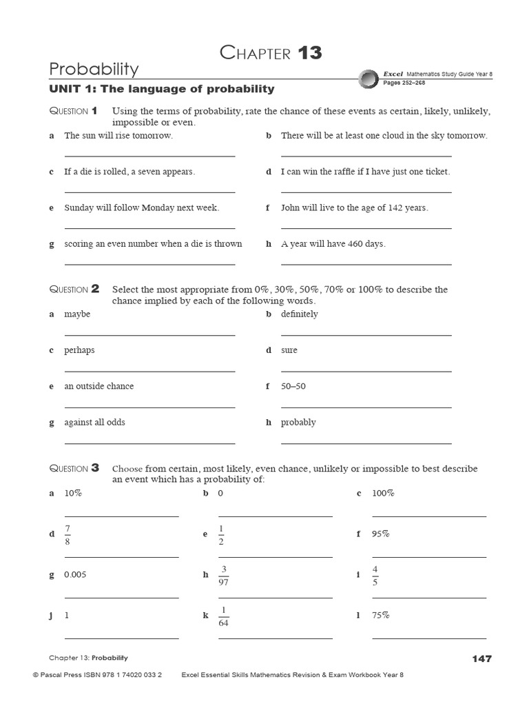 Year 8 Probability Study Guide | PDF | Probability | Probability And Statistics