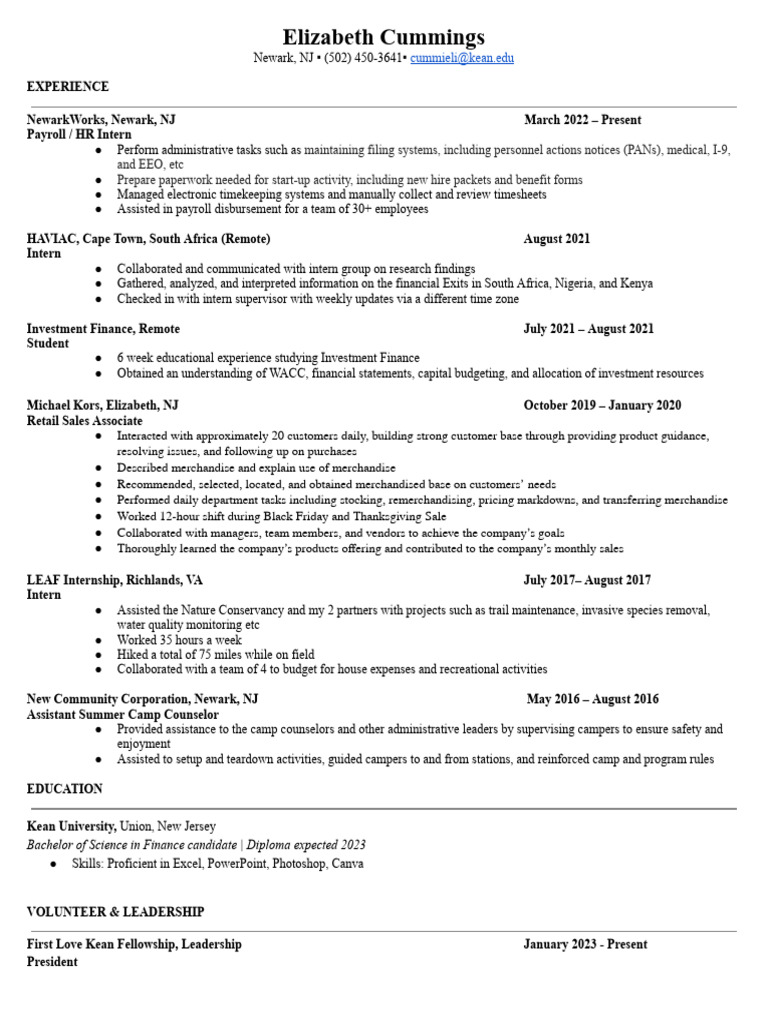 Resume (Compact) - Elizabeth Cummings | PDF | Merchandising