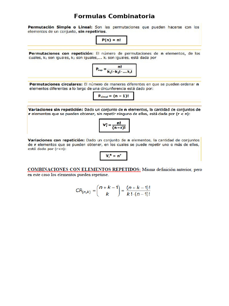 Fórmulas de Combinatoria Esenciales | PDF