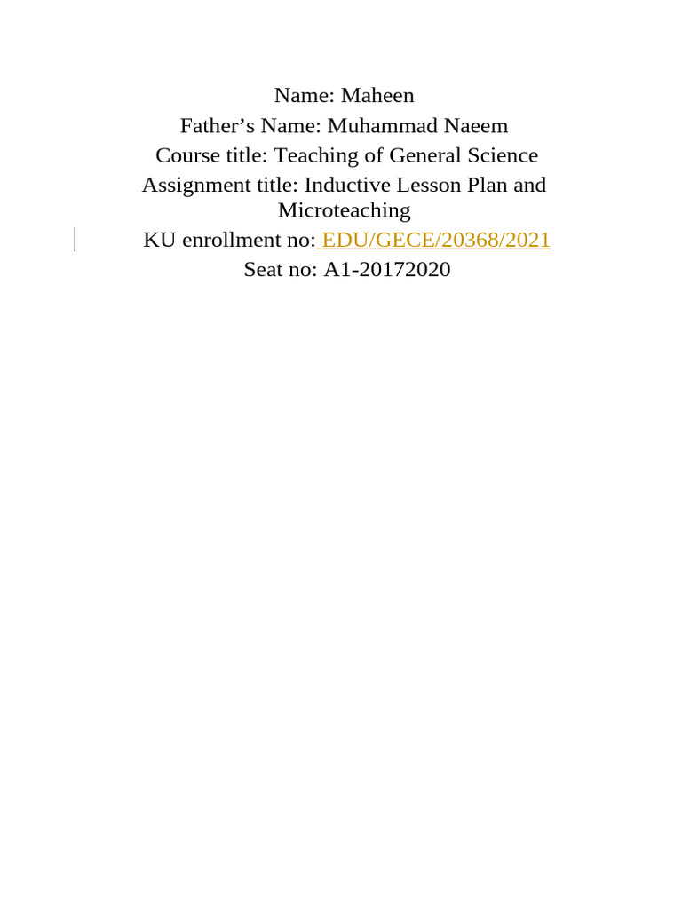 Inductive Lesson Plan for Science Teaching | PDF | Pathogen | Infection