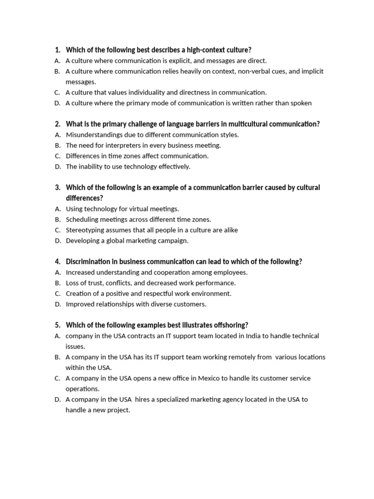 Quizz Chapter 2 CDTN (1) - FINAL | PDF | Communication | Organizational Culture