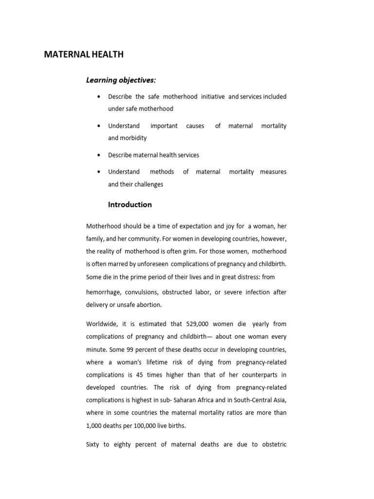 Maternal Health Pdf Maternal Death Childbirth