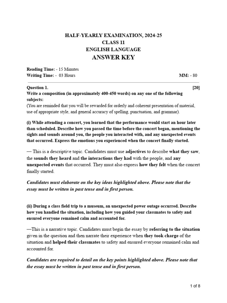 F Answer Key - Language - Half Yearly Class 11 | PDF | Essays | Grammar
