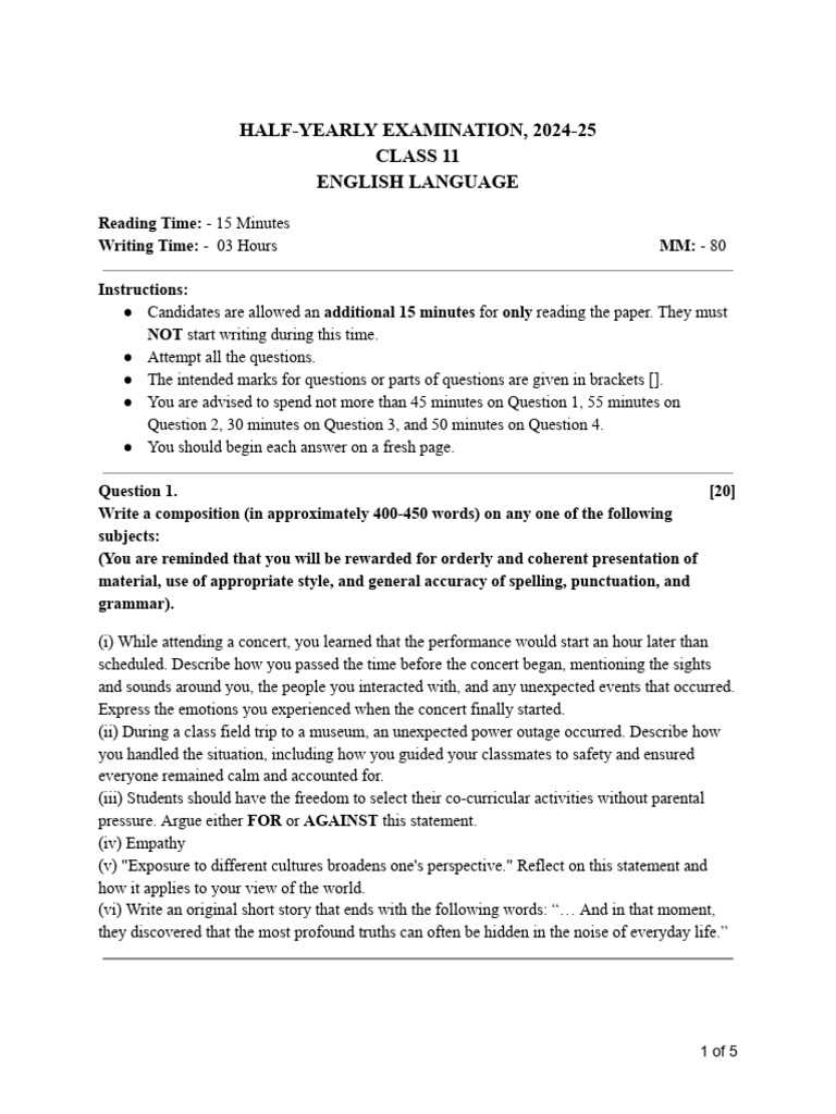 F - QP - Language - Half Yearly Class 11 | PDF | Language Arts & Discipline