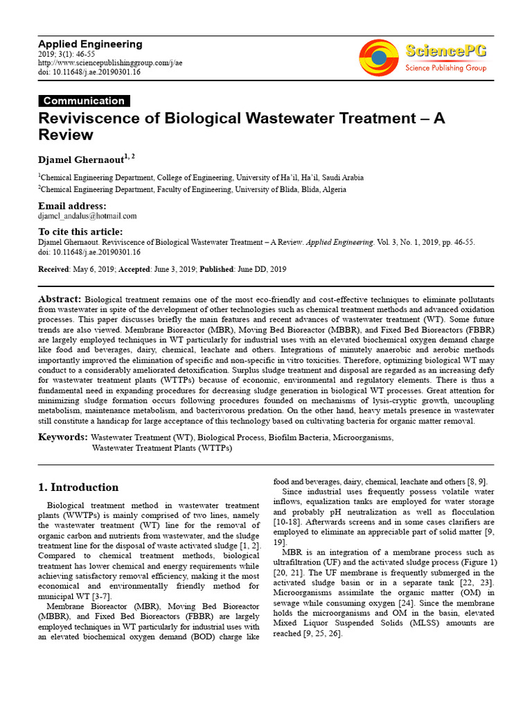 Biological Wastewater Treatment Review | PDF | Environmental ...