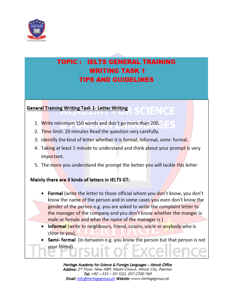 IELTS General Training Writing Task 1 Tips | PDF | Madam | Tone ...