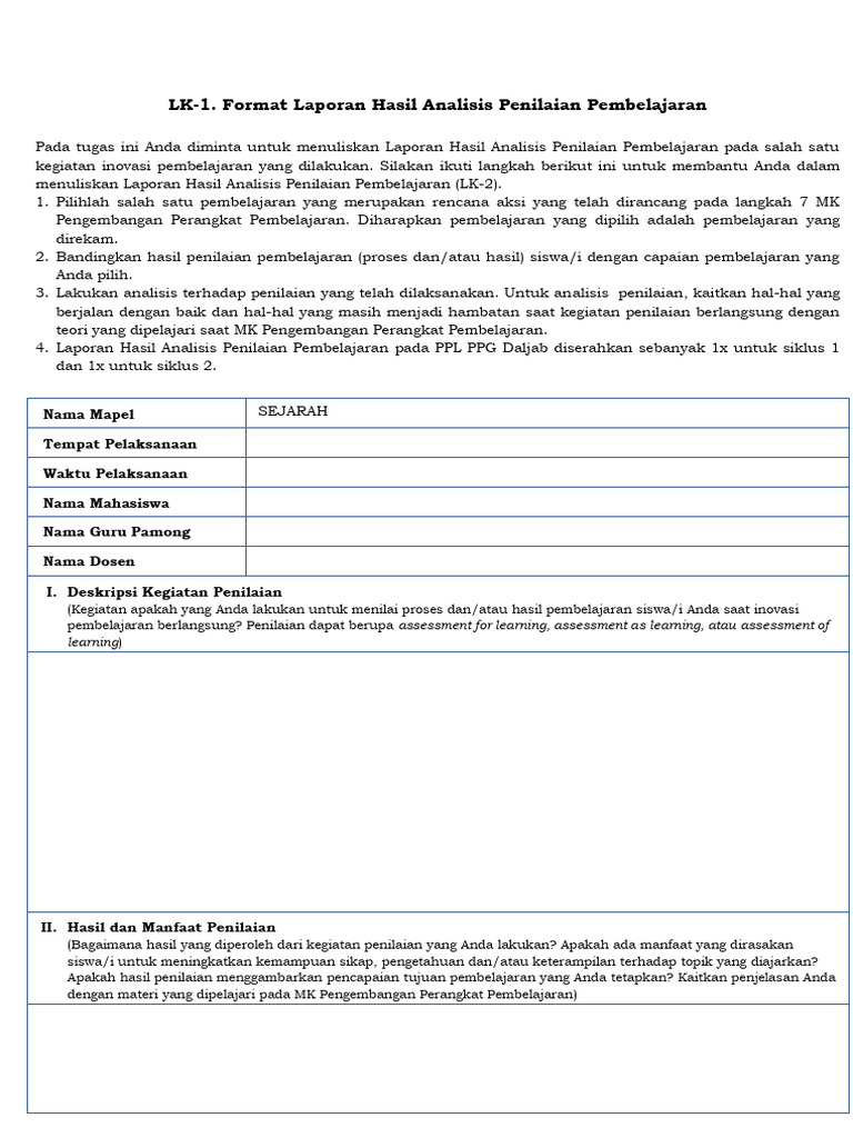 Format Hasil Asesmen Pembelajaran | PDF