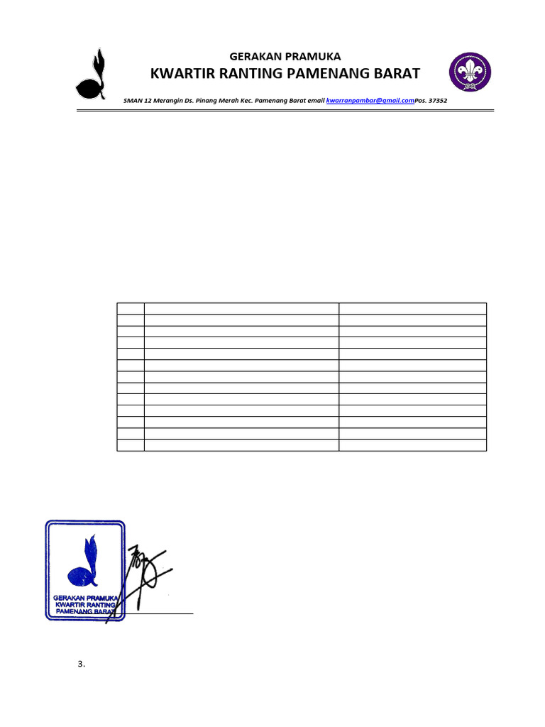 Nomor 118 Surat Rekomendasi Mengikuti KMD Kwarcab Merangin 16 September ...