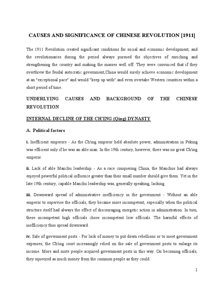 Causes and Significant of Chinese Revolution | PDF | Qing Dynasty ...