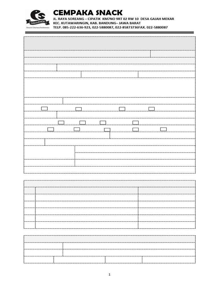 Form Biodata Pelamar Cempaka Snack | PDF