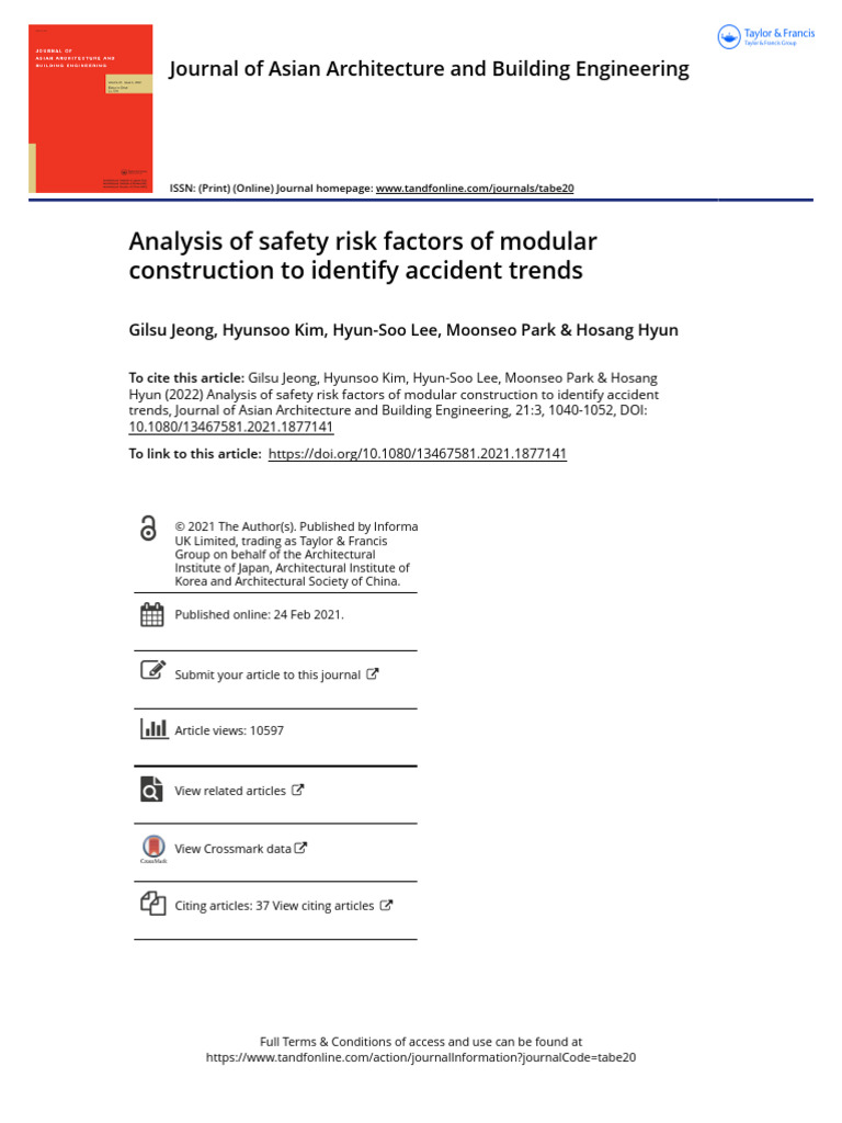 Analysis of Safety Risk Factors of Modular Construction To Identify Accident Trends | PDF | Risk ...