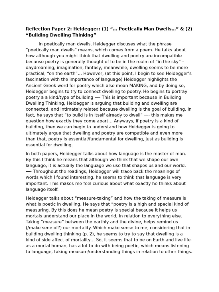 Reflection 2 | PDF | Poetry | Martin Heidegger