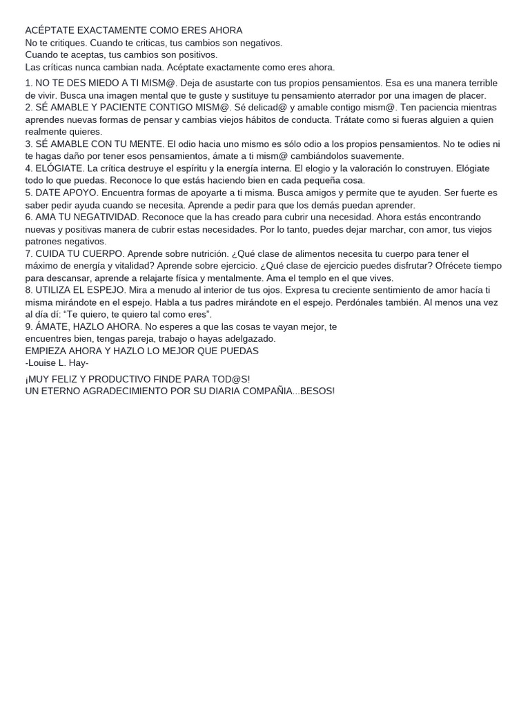 Acéptate Exactamente Como Eres Ahora | PDF | Estilo de vida
