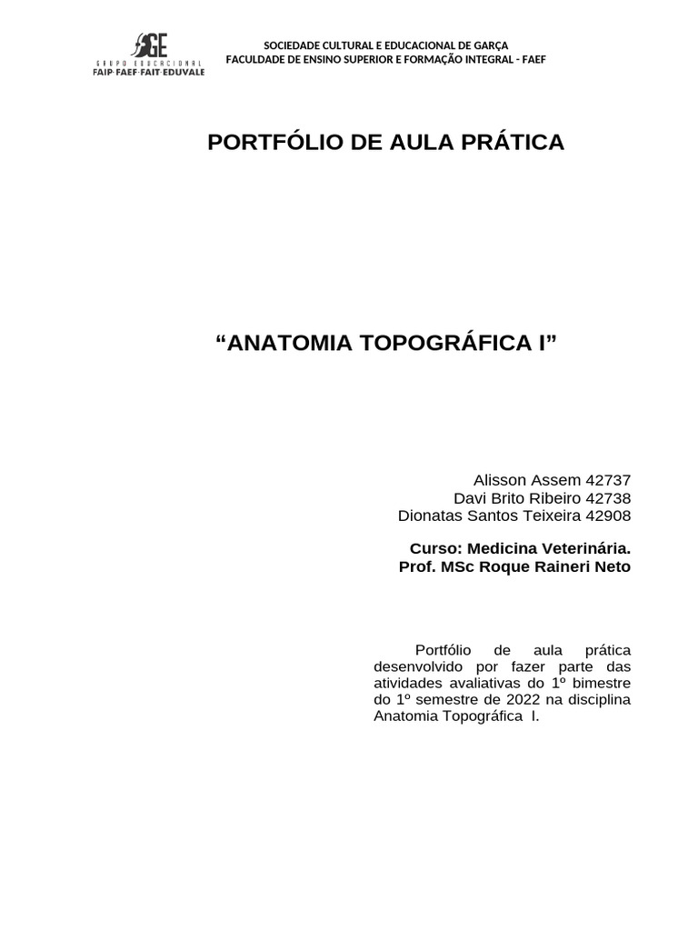 Portfólio de Anatomia Veterinária FAEF | PDF | Aprendizado | Anatomia