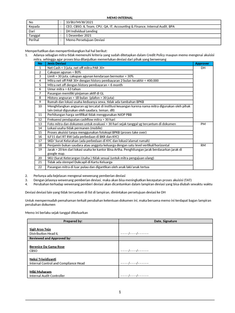 Draft Memo Deviasi 2.0 - IL | PDF