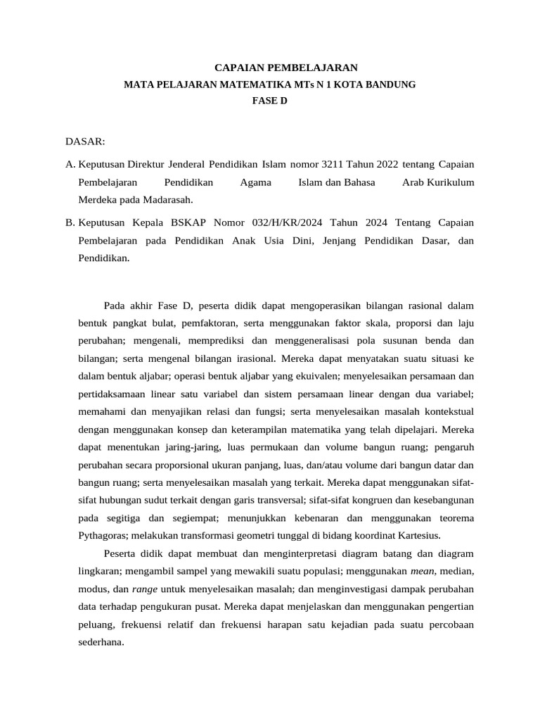 Capaian Pembelajaran Fase D Terbaru | PDF