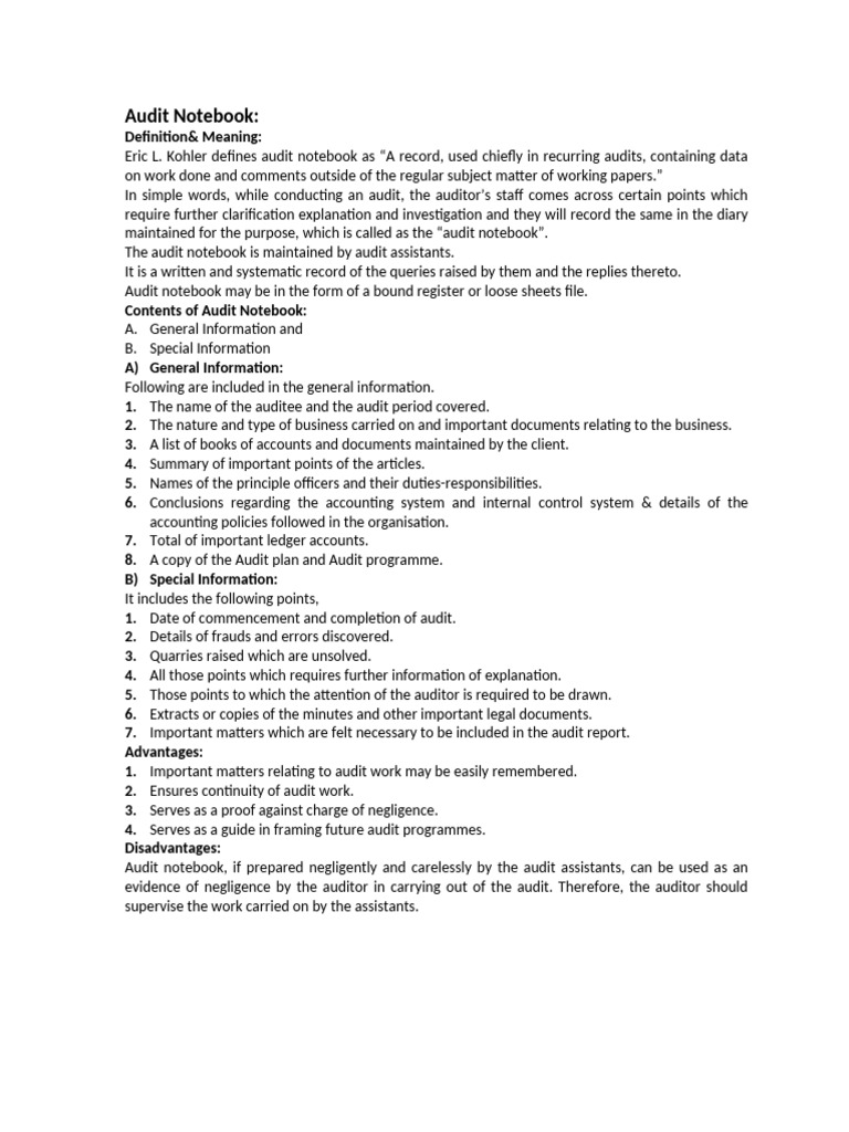 Audit Notebook | PDF