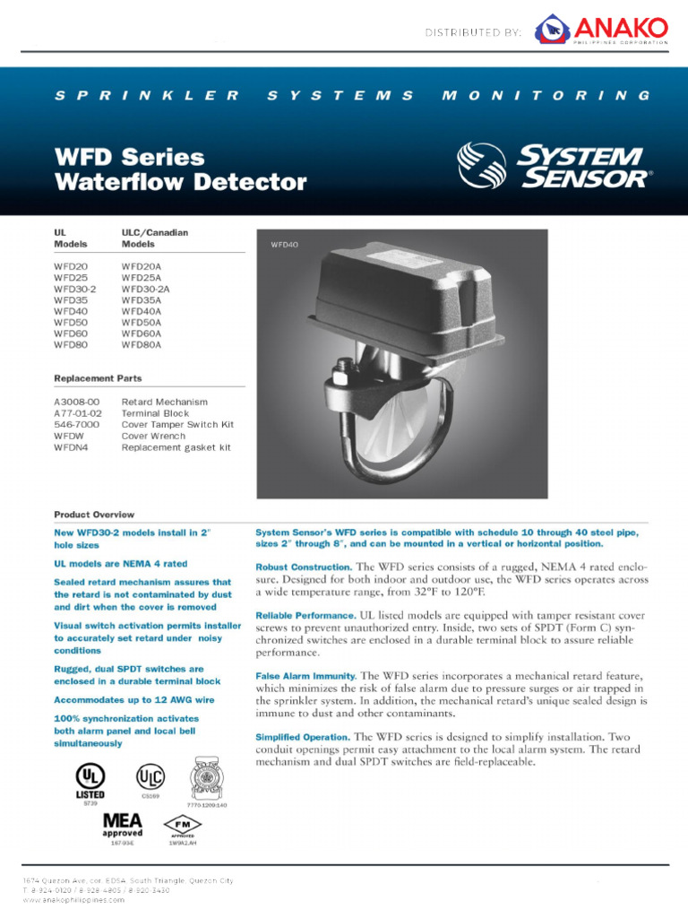 System Sensor - Waterflow Detector WFD Series | PDF