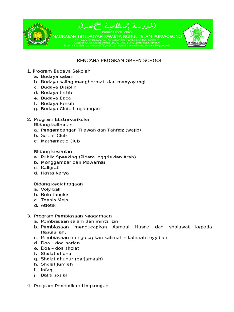 Rencana Program Green School | PDF | Karier & Perkembangan | Kesehatan Holistik