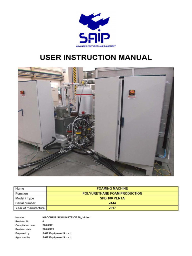 User Manual for SPB 100 PENTA Foam Machine | PDF | Polyurethane