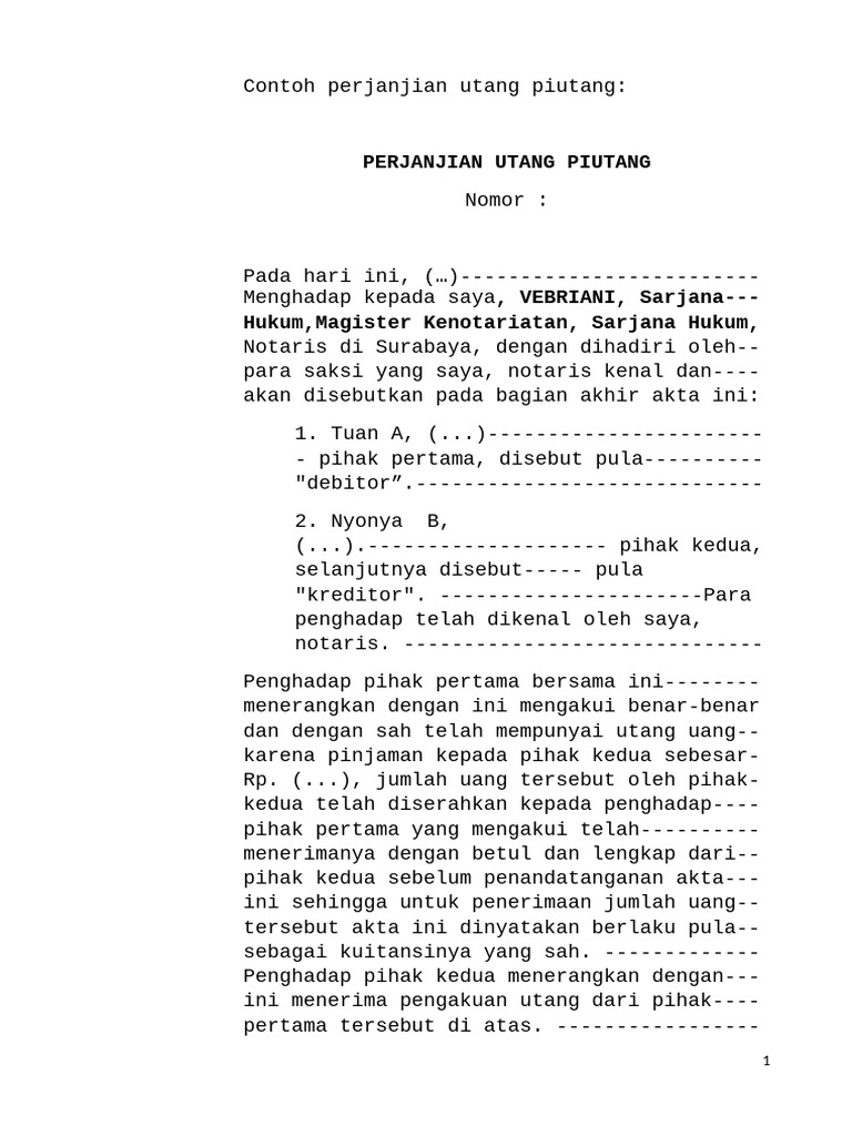Contoh Perjanjian Utang Piutang | PDF