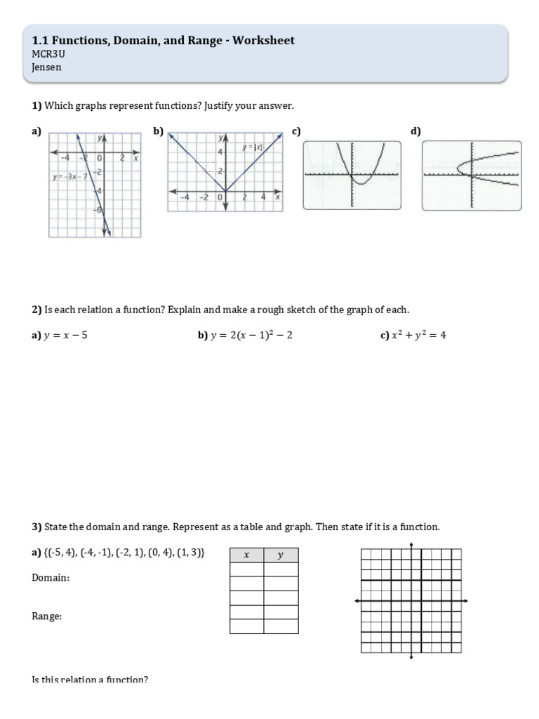 Functions, Domain, and Range Worksheet | PDF | Mathematical Analysis | Mathematical Relations
