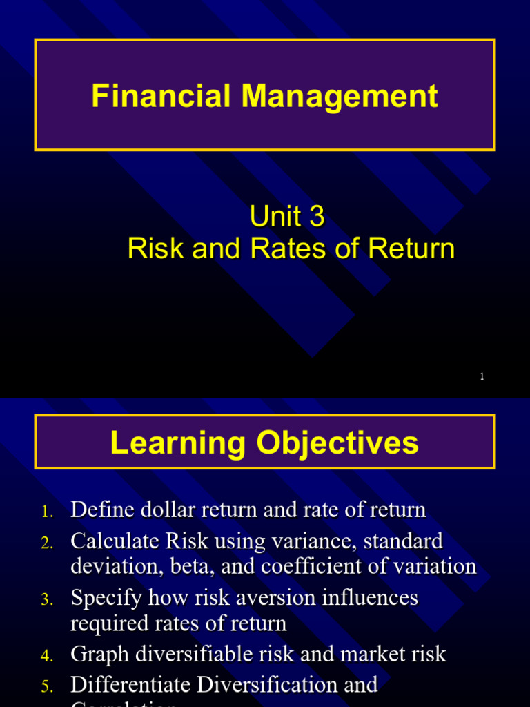 FinMan Unit 3 Lecture-Risk and Return 2021 S1 | PDF | Financial Risk | Capital Asset Pricing Model