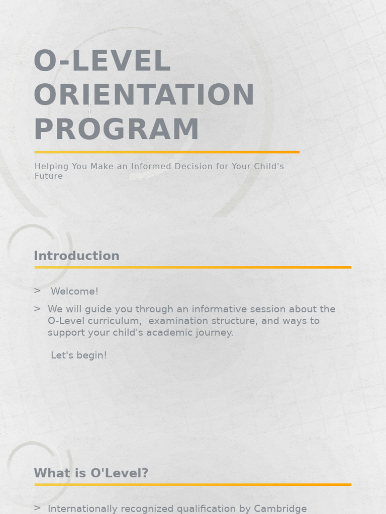 O-Level Orientation Program | PDF | Curriculum