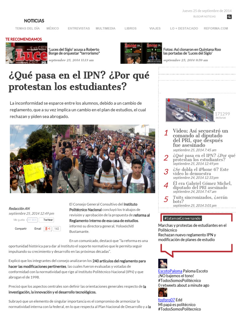 Protestas en el IPN por nuevo reglamento | PDF