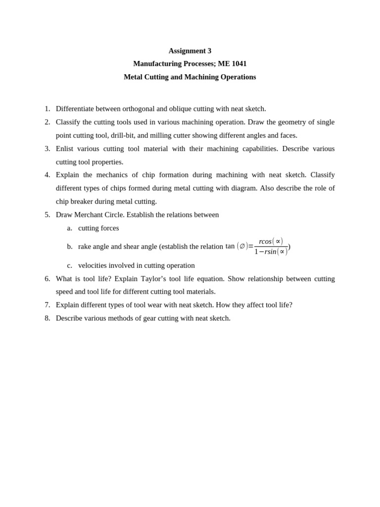 Assignment 3 - Metal Cutting | PDF