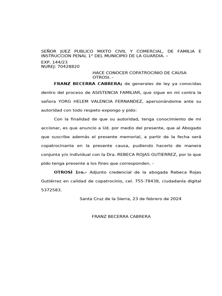 Franz Becerra Cabrera Copatrocinio | PDF | Religión y espiritualidad