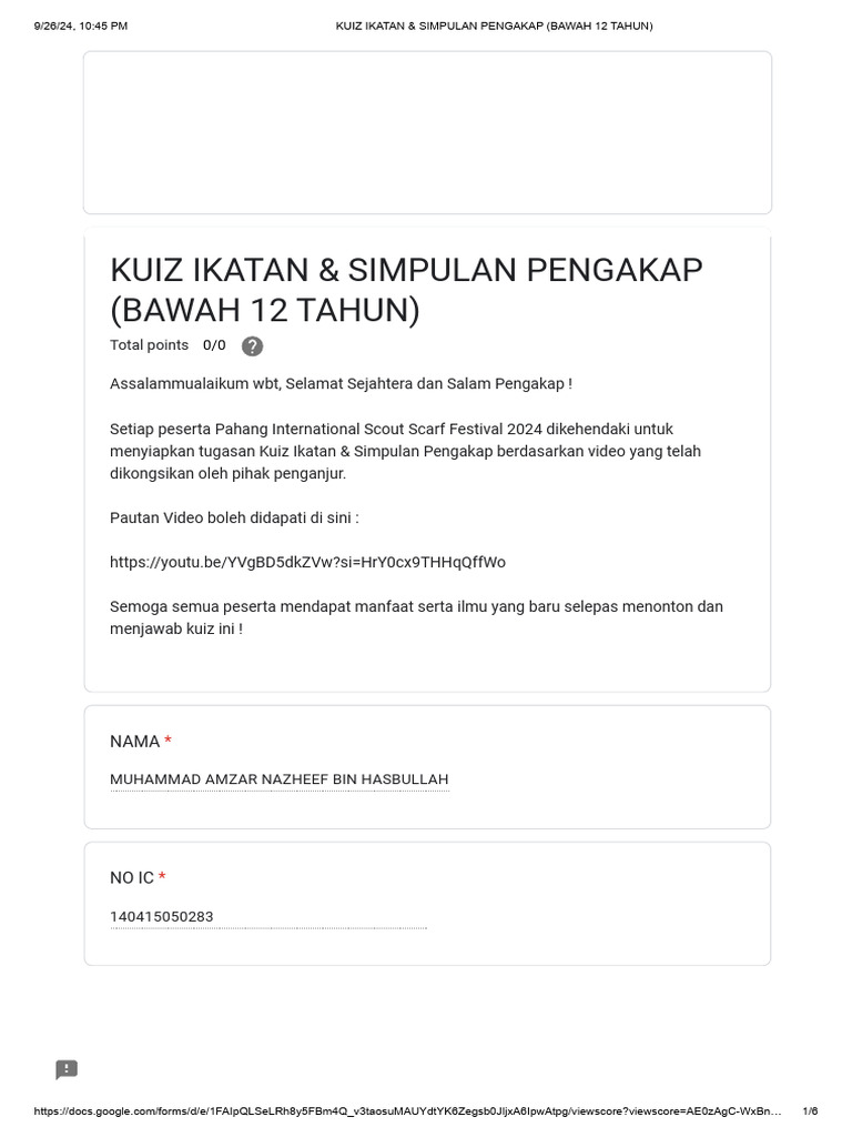Kuiz Ikatan & Simpulan Pengakap (Bawah 12 Tahun) | PDF