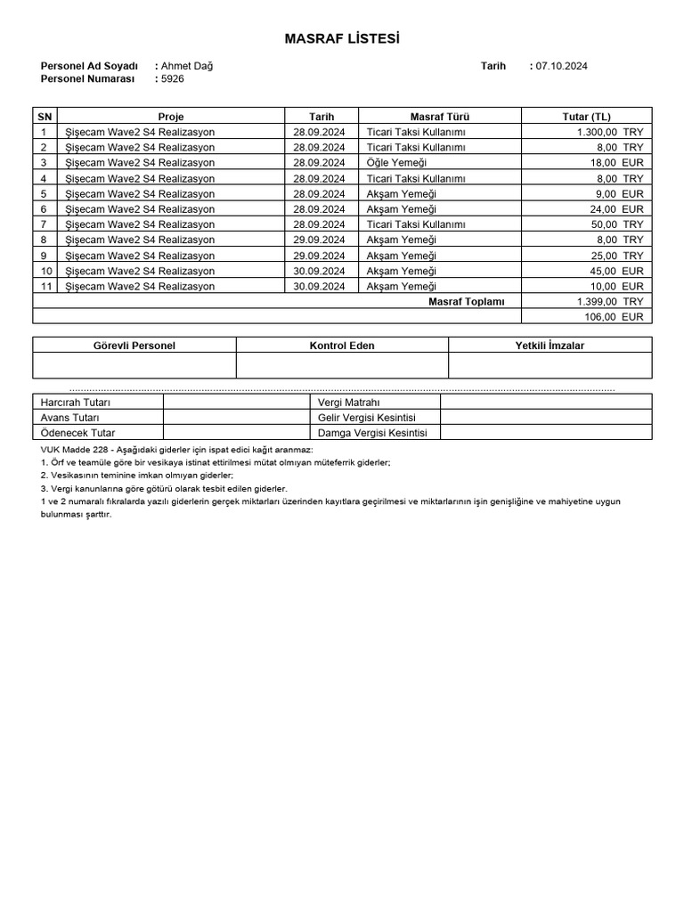 Masraf Listesi 2024 - 09.pdf 3 | PDF