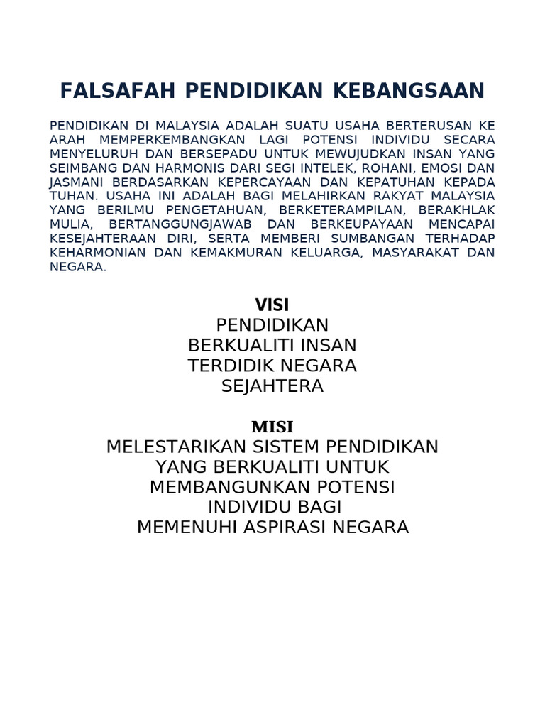 Falsafah Pendidikan Kebangsaan | PDF