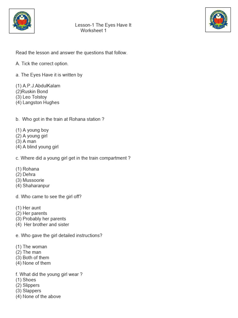 "The Eyes Have It: Lesson 1 Worksheet" | PDF | Art