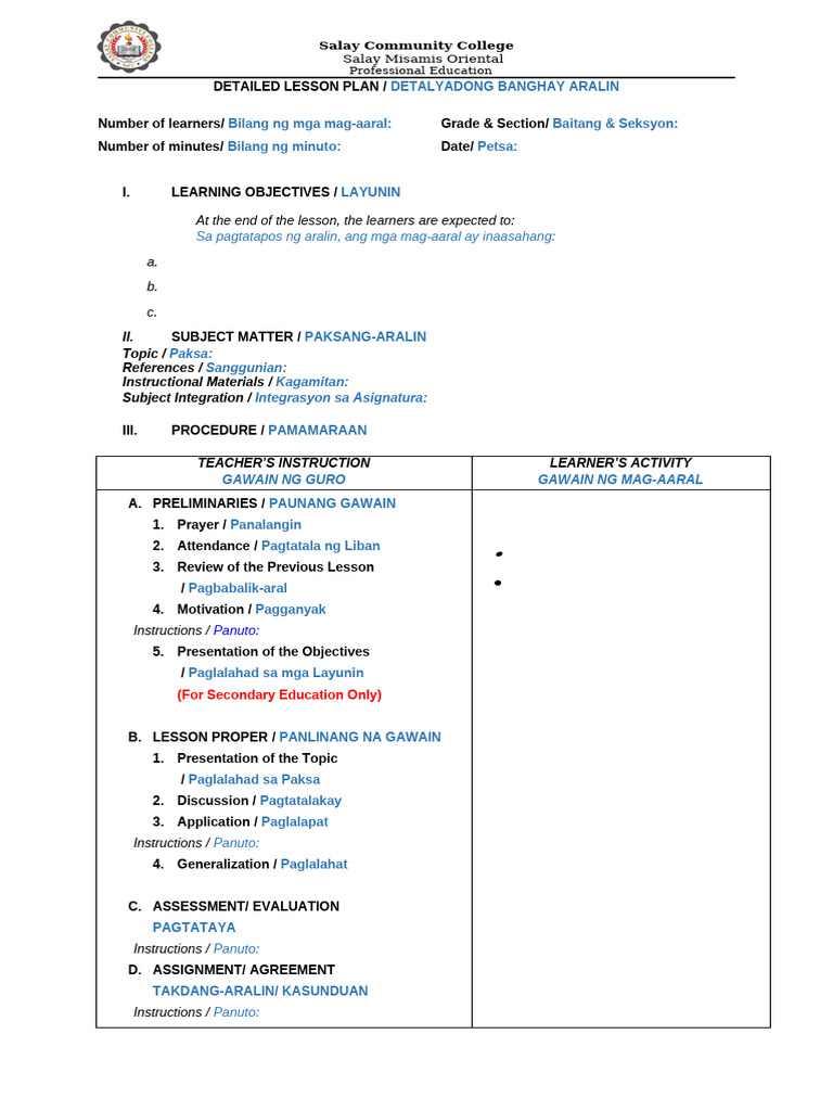 Detailed English Lesson Plan Guide | PDF