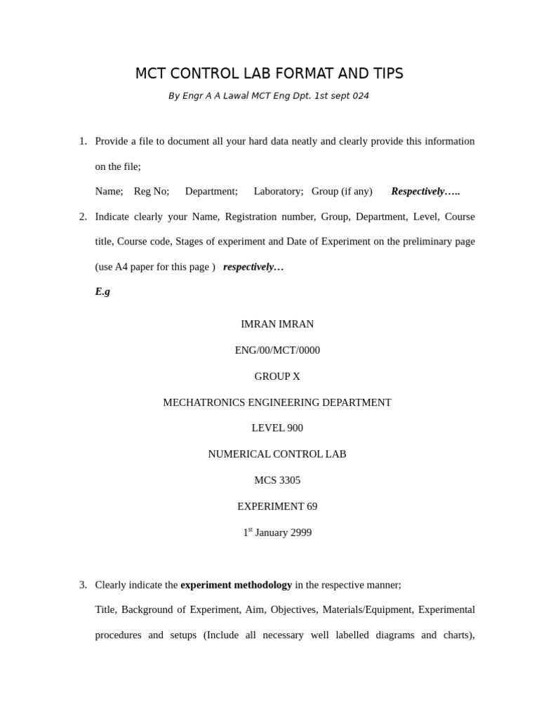 MCT Control Lab Format and Tips | PDF | Experiment