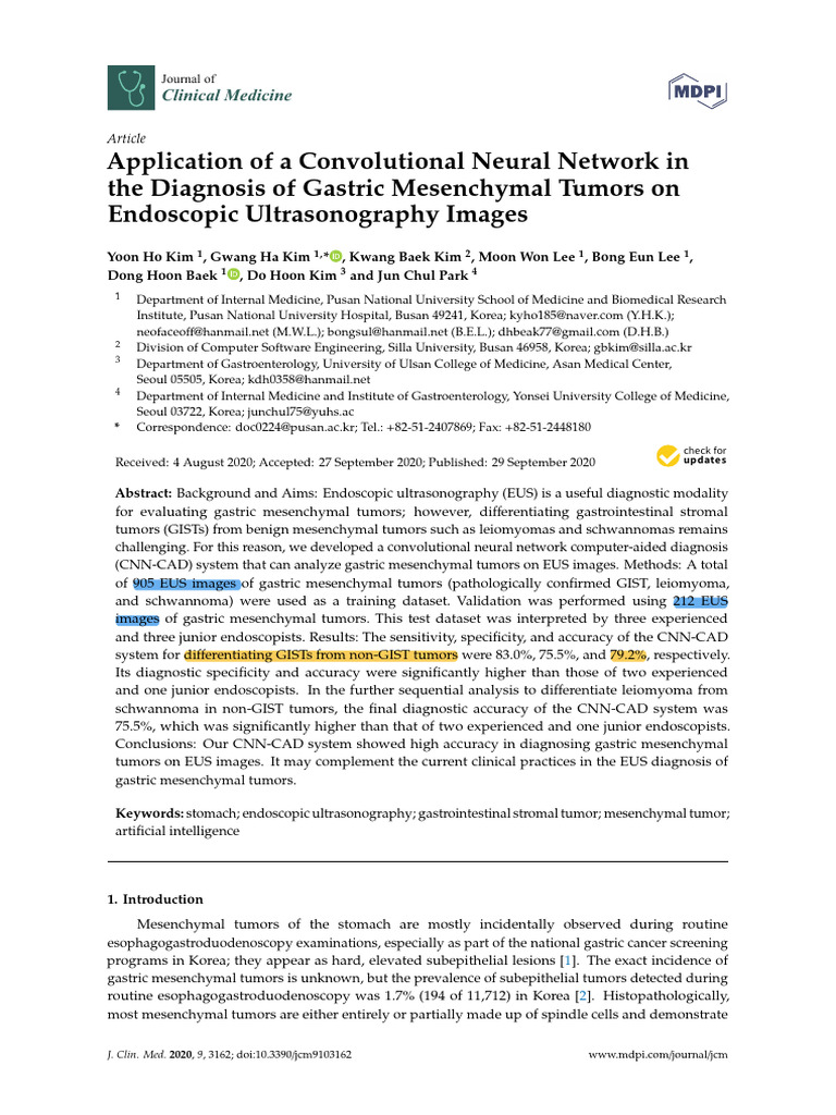 Kim 等。 - 2020 - Application of A Convolutional Neural Network in T | PDF | Receiver Operating ...