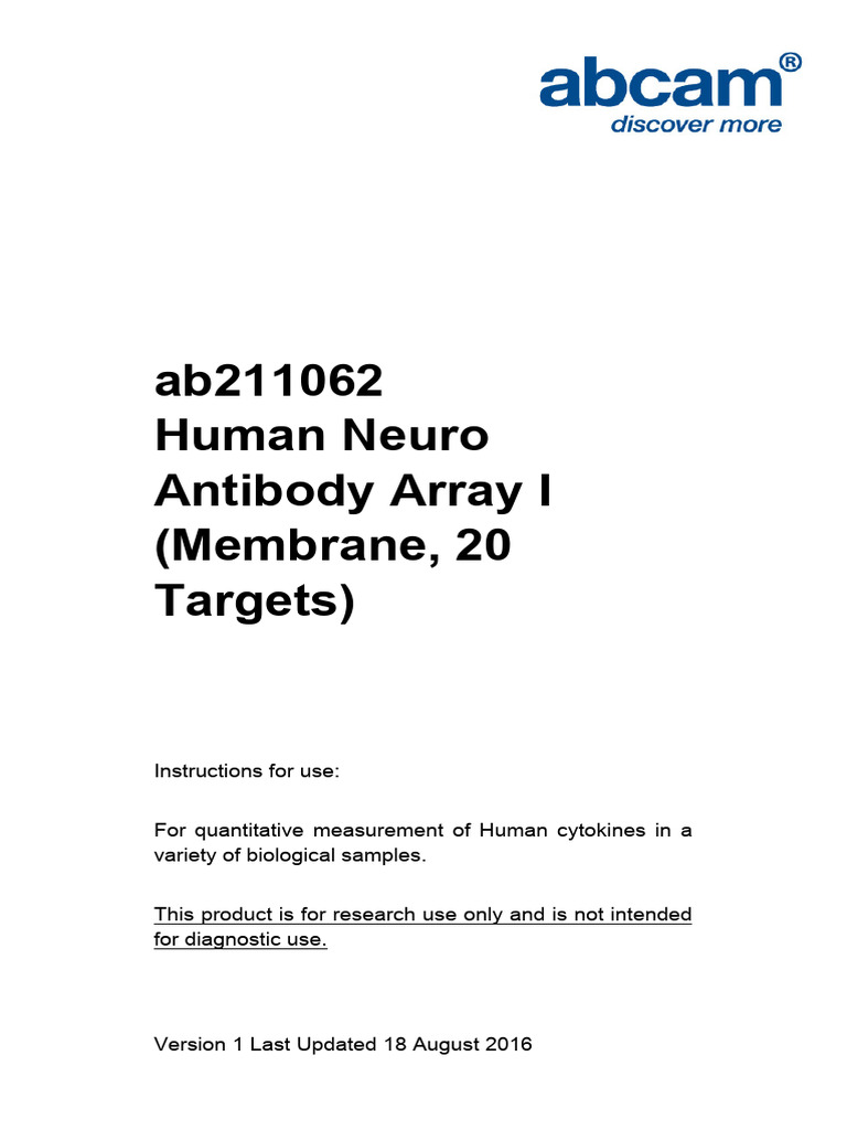Ab211062 Human Neuro Antibody Array I (Membrane 20 Targets) (Website) | PDF | Elisa | Western Blot