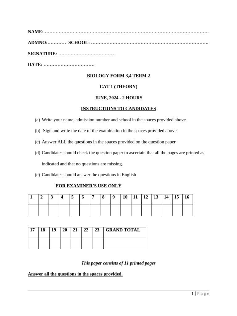 Bio f3-4 Term 2 Cat 1 2024 | PDF | Heart | Cardiovascular System