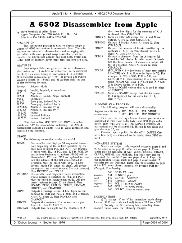 6502 CPU Disassembler Overview | PDF