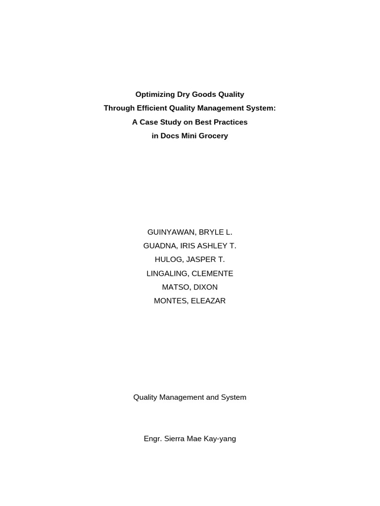 QMS Mini Grocery | PDF | Inventory | Customer Satisfaction