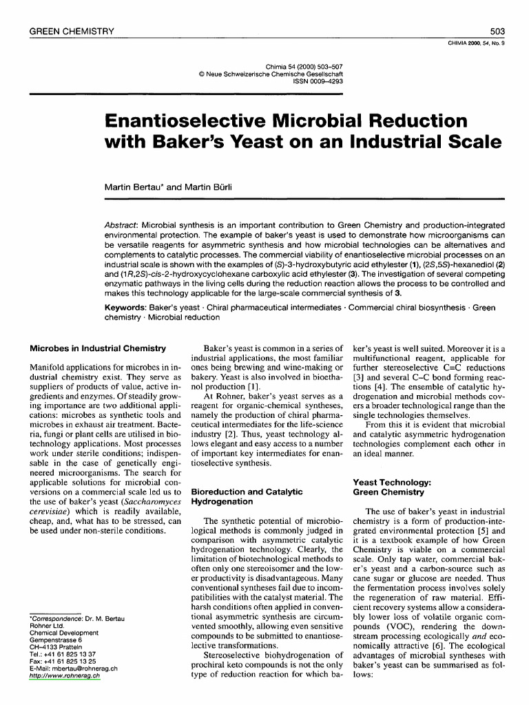 Enantioselective Microbial Reduction | PDF | Organic Synthesis ...