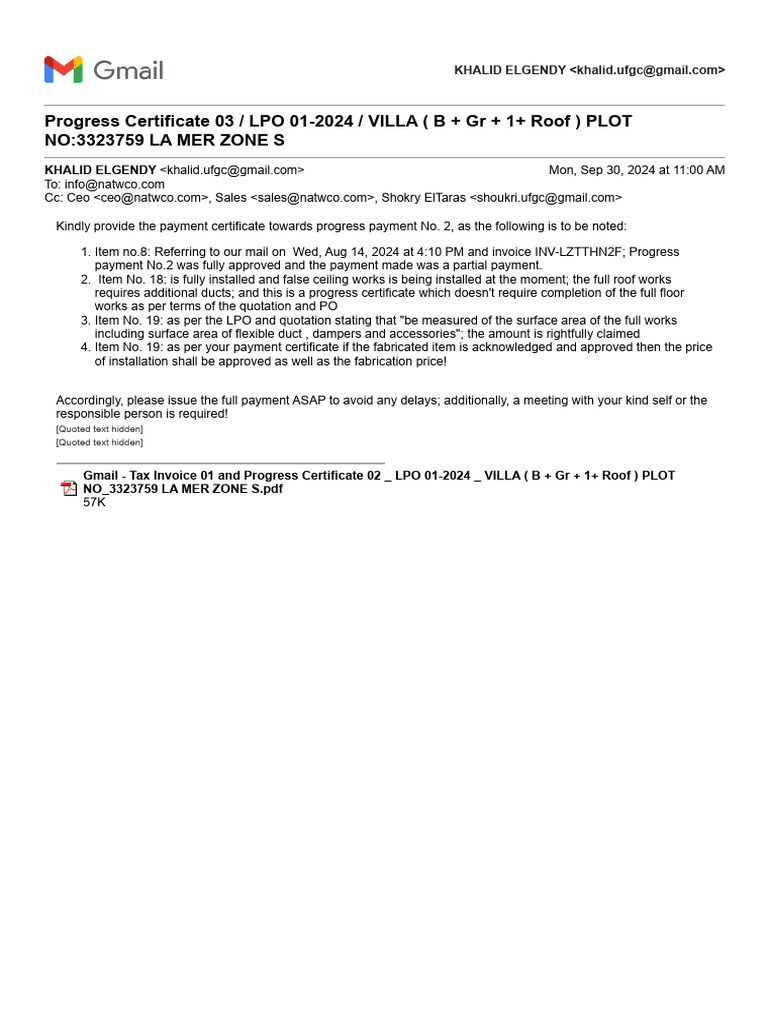Gmail - Progress Certificate 03 - LPO 01-2024 - VILLA (B + GR + 1+ Roof ...