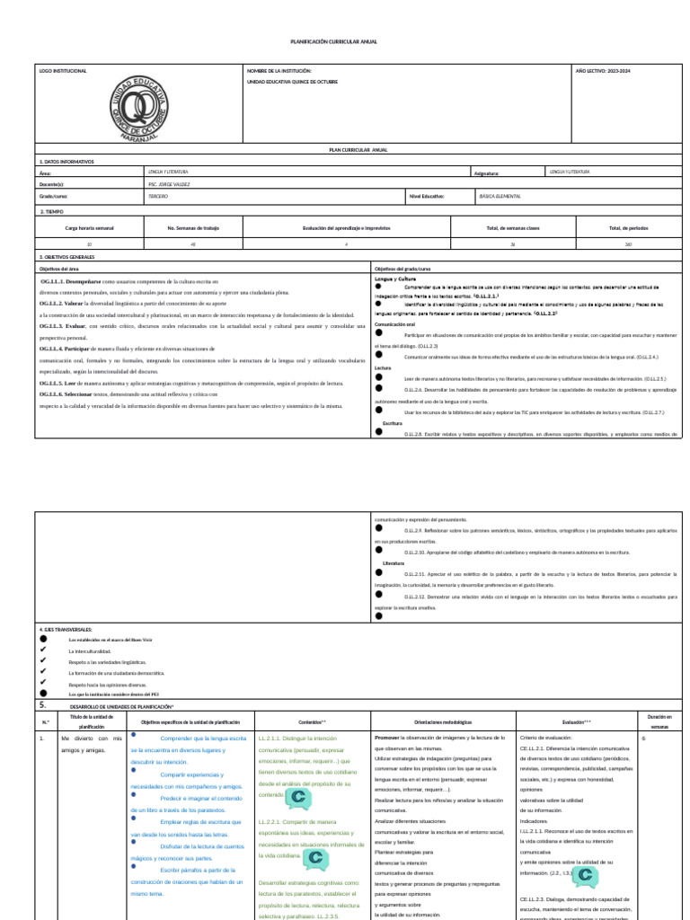 PCA 3ro LENGUA Y LITERATURA | PDF | Comunicación | Léxico