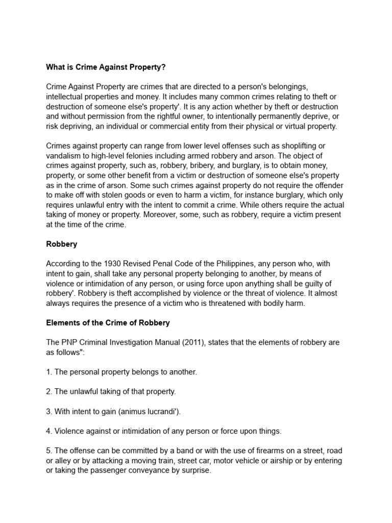 Understanding Property Crimes Explained | PDF | Burglary | Robbery