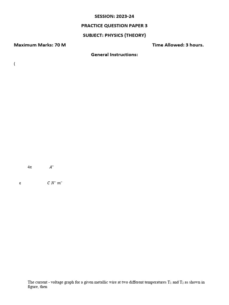 Physics Practice Question Paper 3 | PDF | P–N Junction | Electrical ...