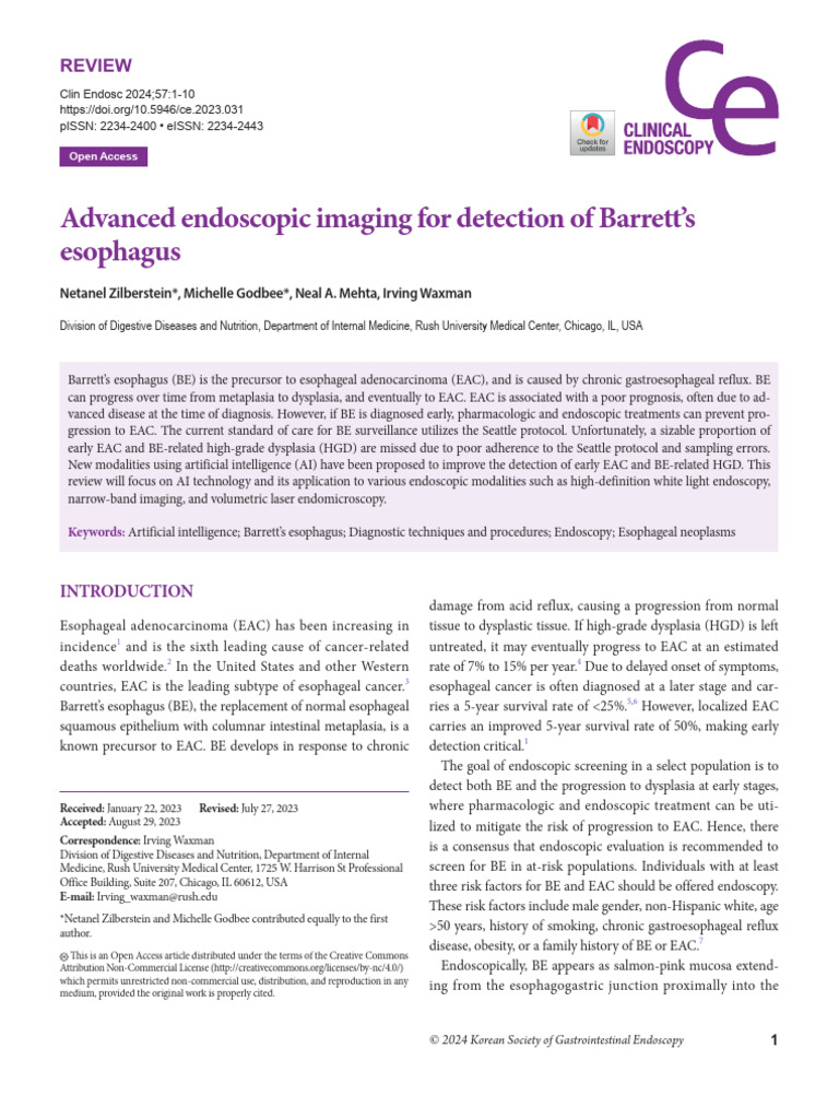 Advanced Endoscopic Imaging For Detection of Barrets Esophagus | PDF | Esophageal Cancer ...